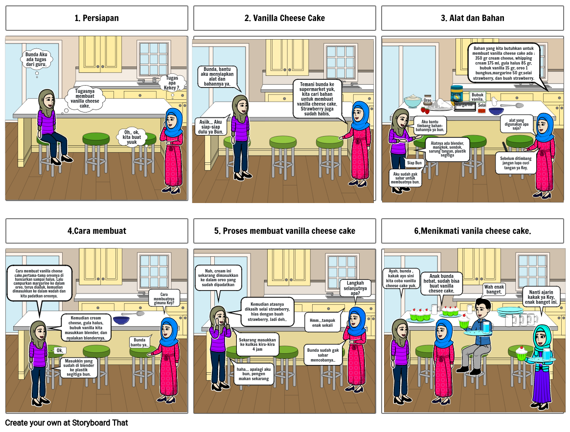 Membuat makanan sehat vanilla cheese cake. Storyboard