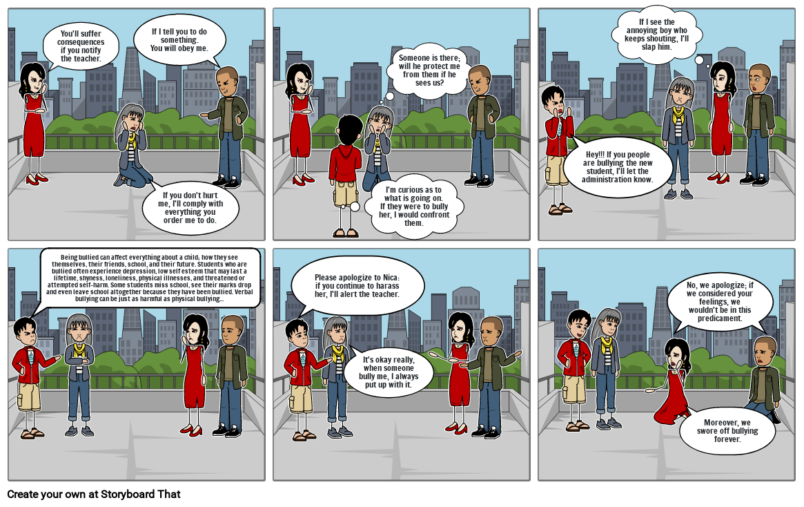 A classmate was bullying a new student. Storyboard