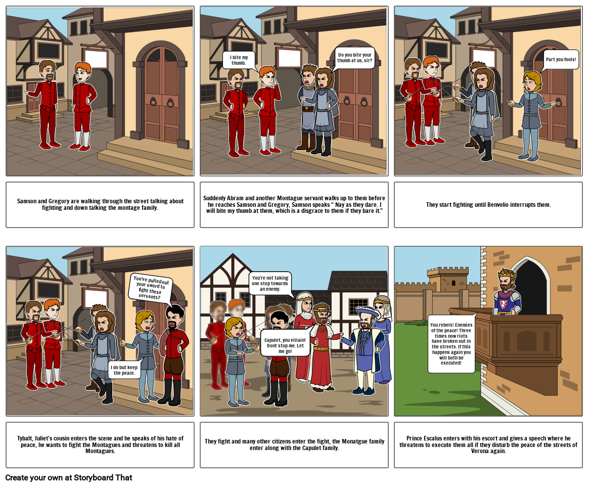 Romeo and juliet act 1 scene 1 Storyboard by 2bdc57ff