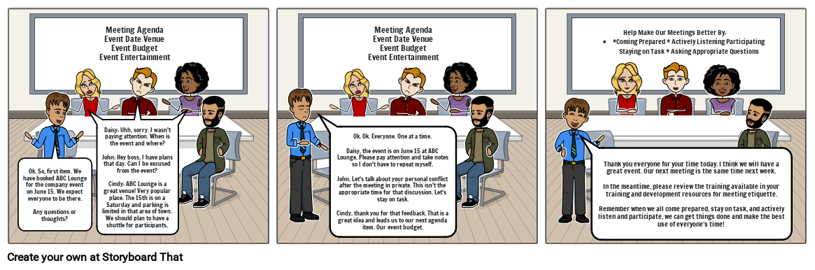 Meeting Etiquette 101 Storyboard by 2f6aef89