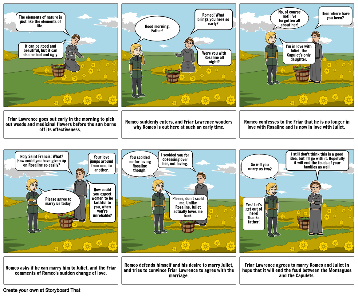 Romeo and Juliet Comic Act 2, Scene 3 Storyboard