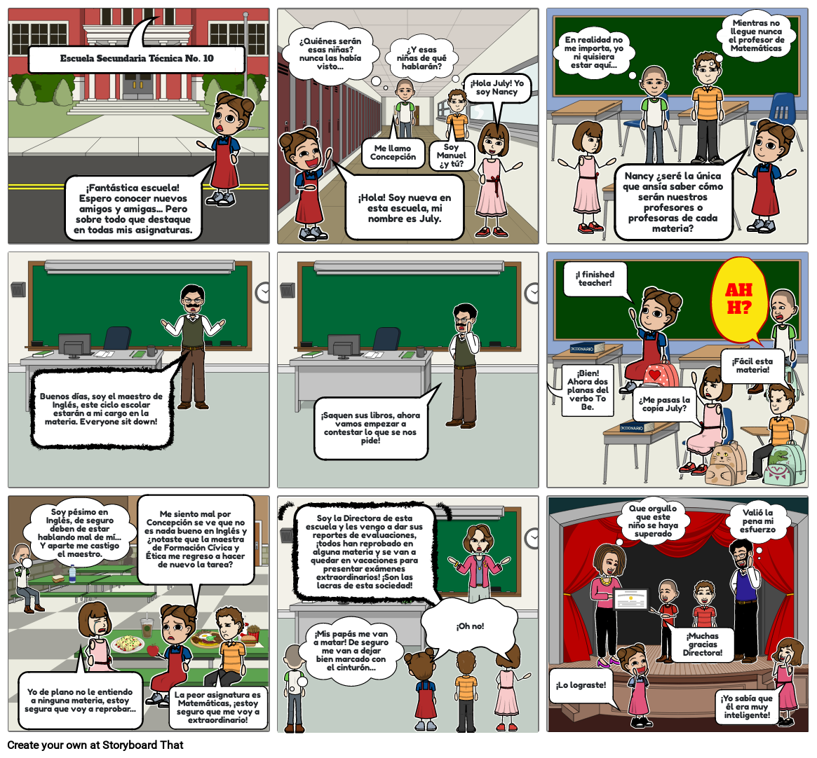 "Mi vida en la escuela y las asignaturas" Storyboard