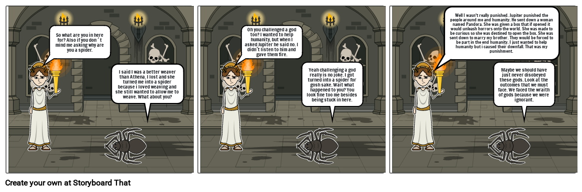 Prometheus and Arachne´s first meeting Storyboard