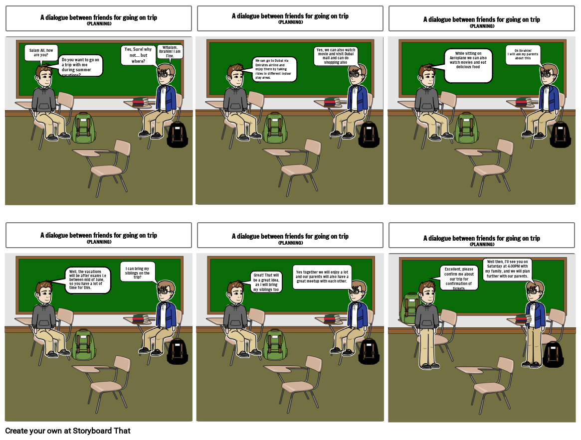 Dialogue between friends for planning a trip Storyboard Dialogue between friends for planning a trip Storyboard