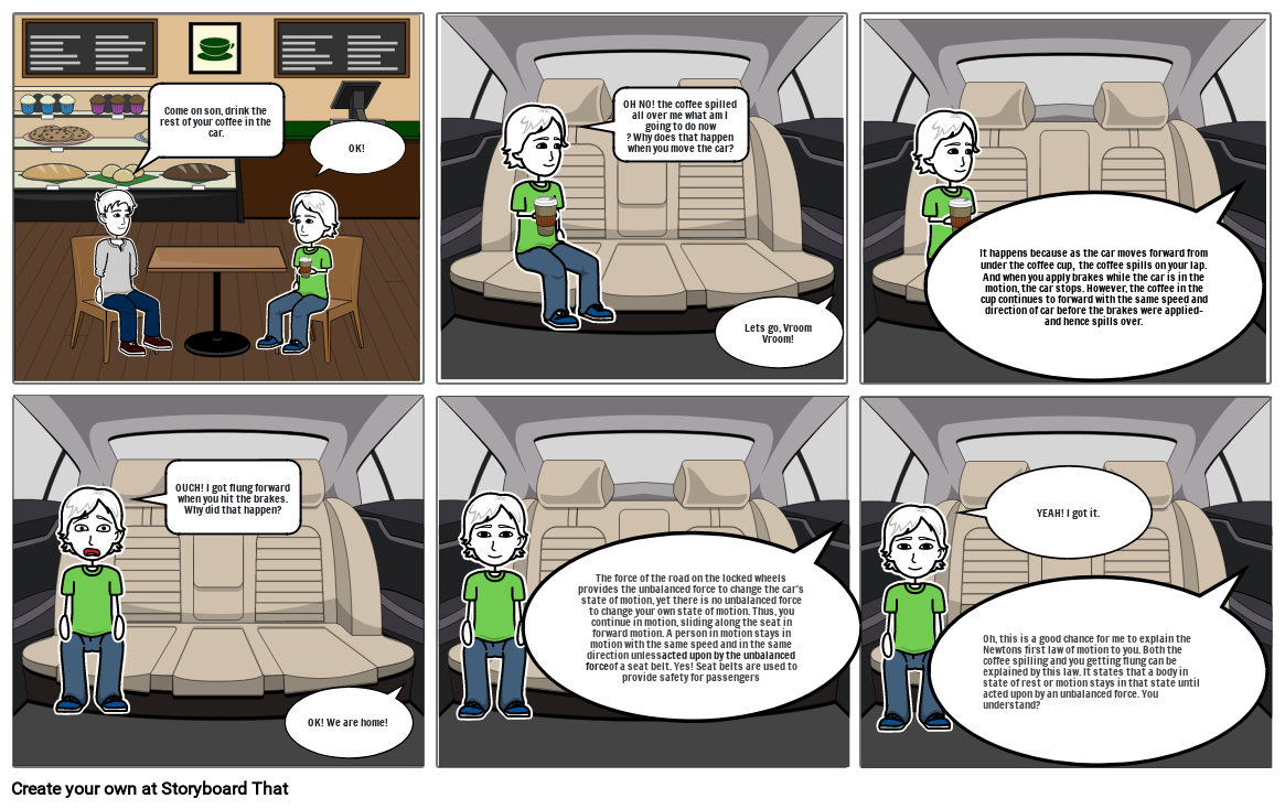 Car Ride Home - Newton's First Law of Motion Storyboard