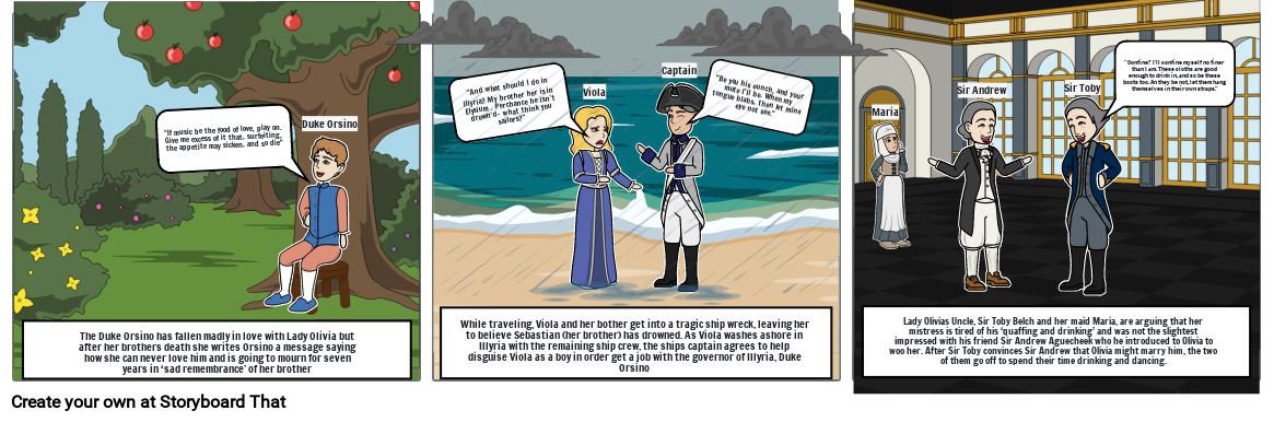 twelfth night act 1/ scene1-3 Storyboard por 670e36d8