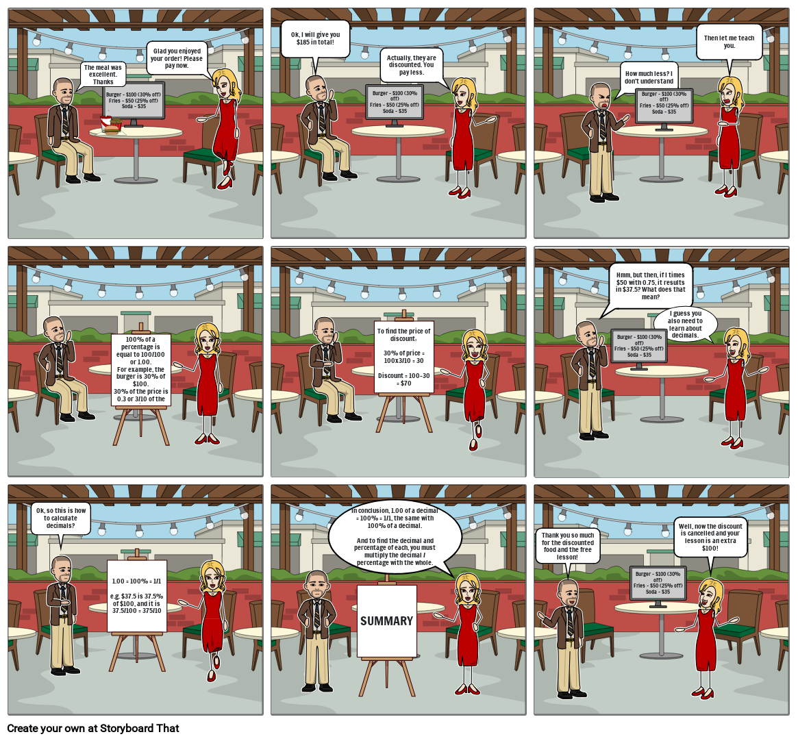 Percentage and decimal comic Storyboard by 671b3f3e