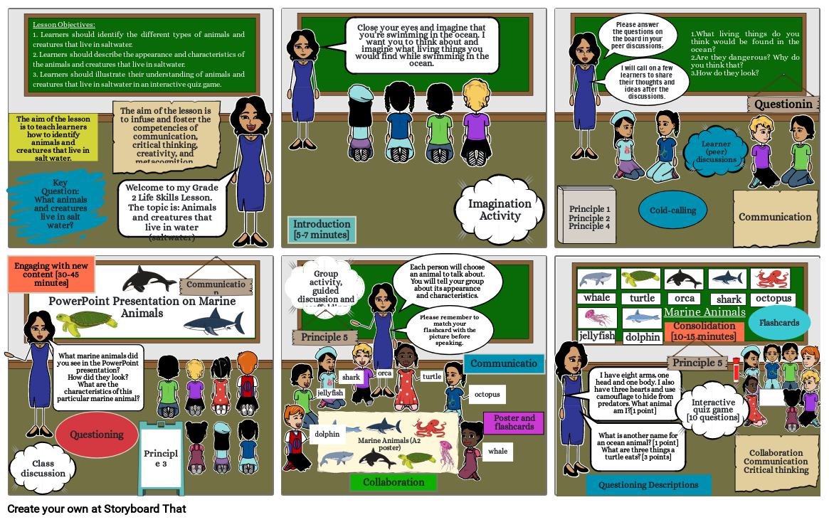 Grade 2 Storyboard Lesson Design: Animals and creatures that live in water