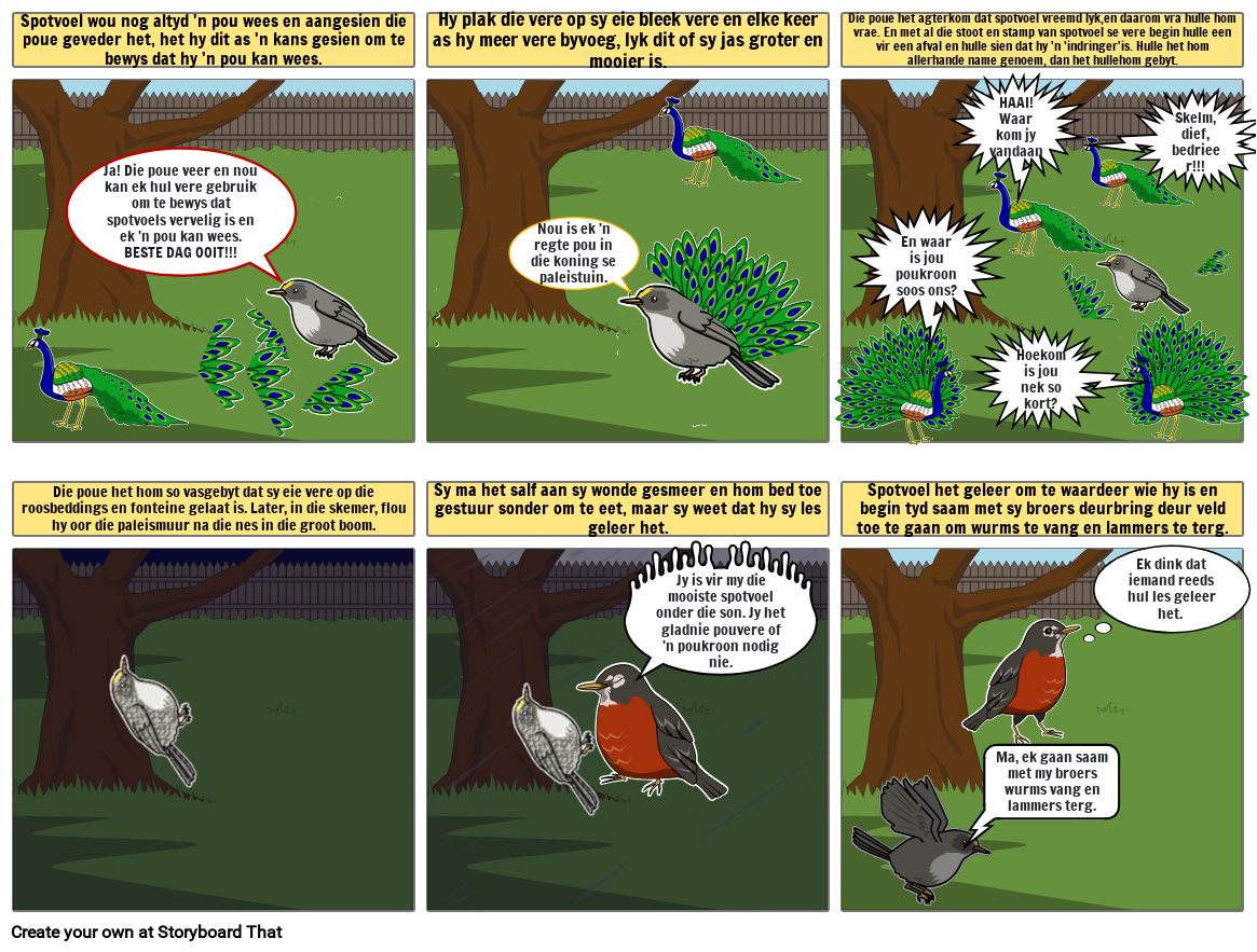 sportvoel verbeel hom is 'n pou Storyboard by 756205a2