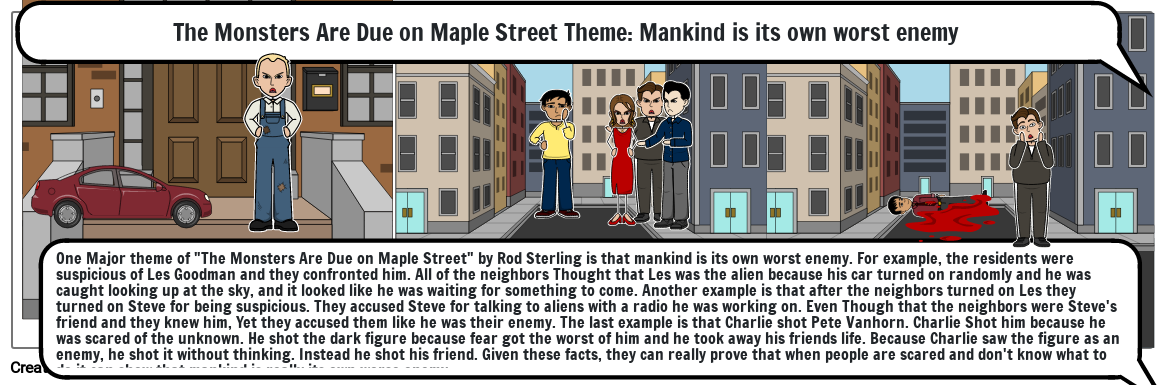 The Monsters Are Due on Maple Street Theme. Storyboard