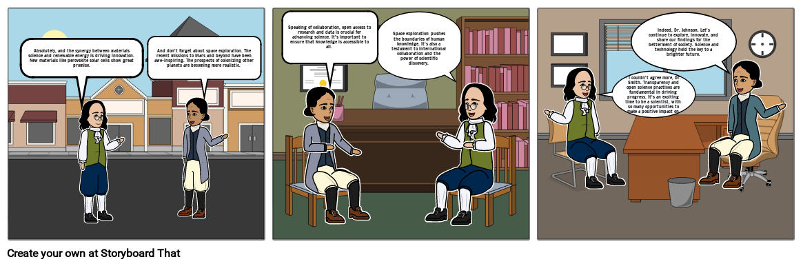 conversation between two scientist. Storyboard