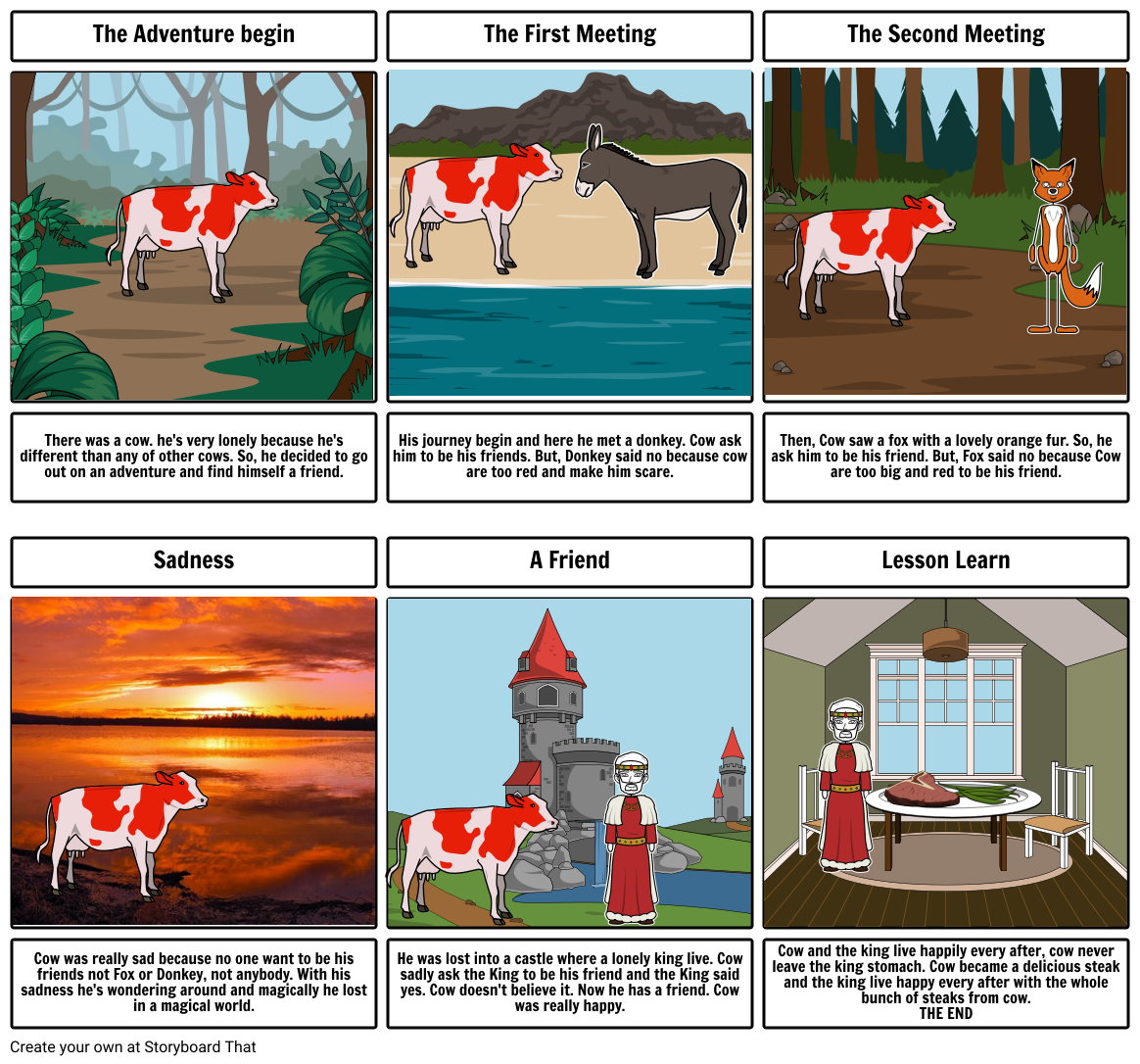 The adventure of the cow Storyboard by 902310e299556