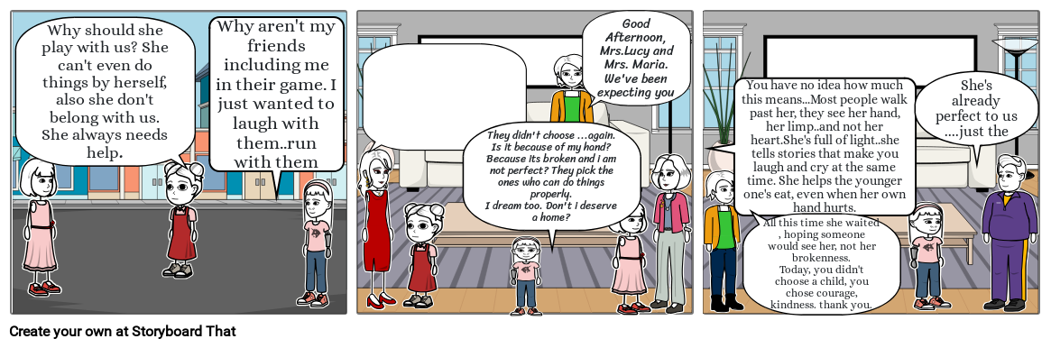 Comic strip that tells a story about Equality between communities