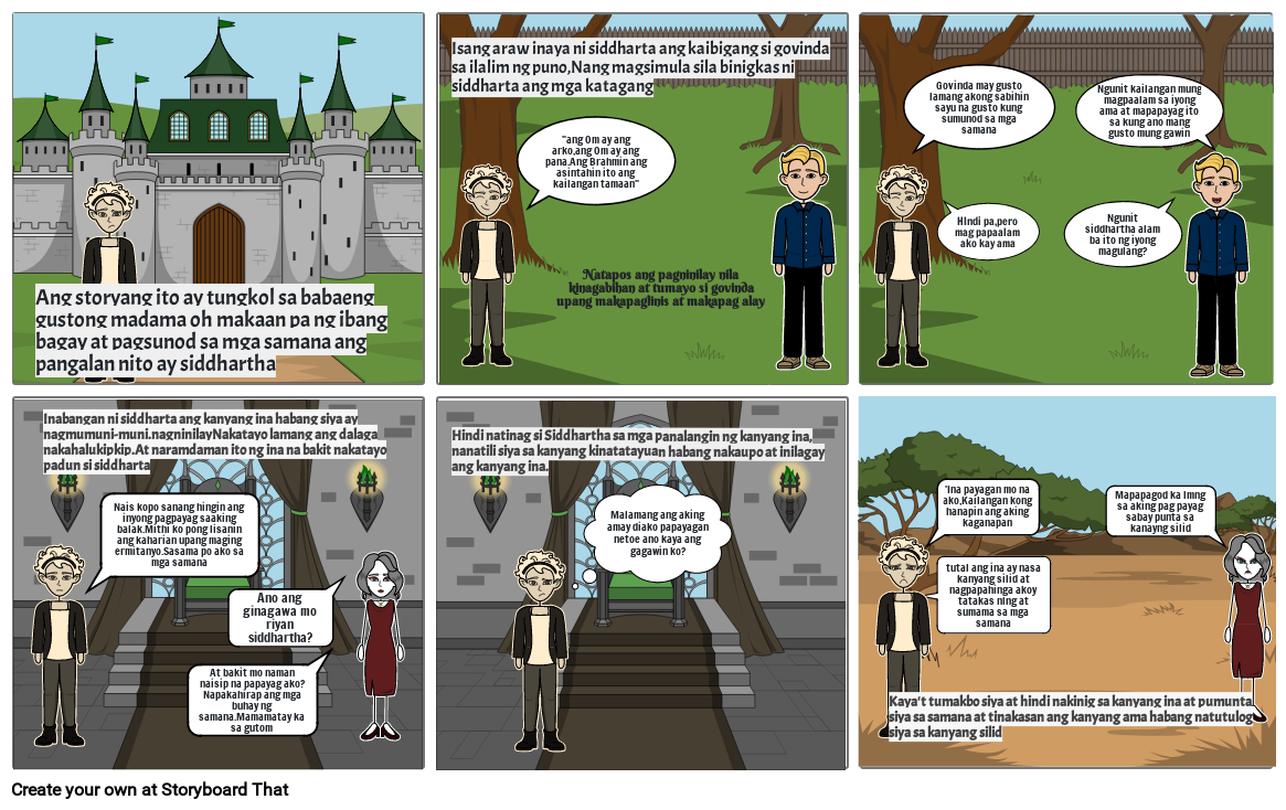 Isang babae ay siddhartha komik strip Storyboard