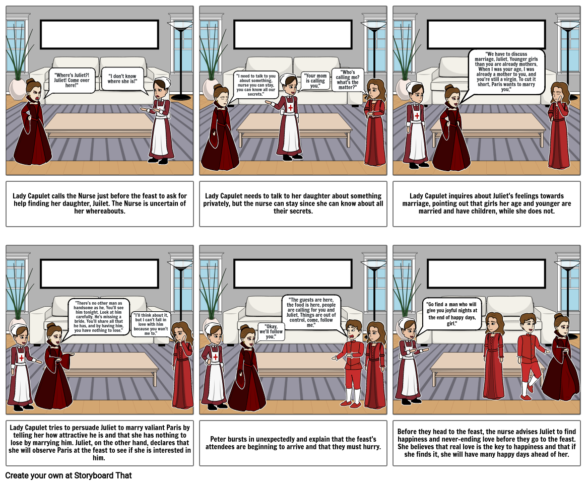 Romeo & Juliet Comic Strip Assignment Storyboard