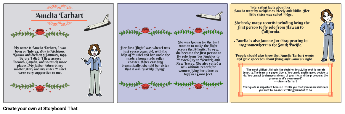 Research project about Amelia Earhart Storyboard