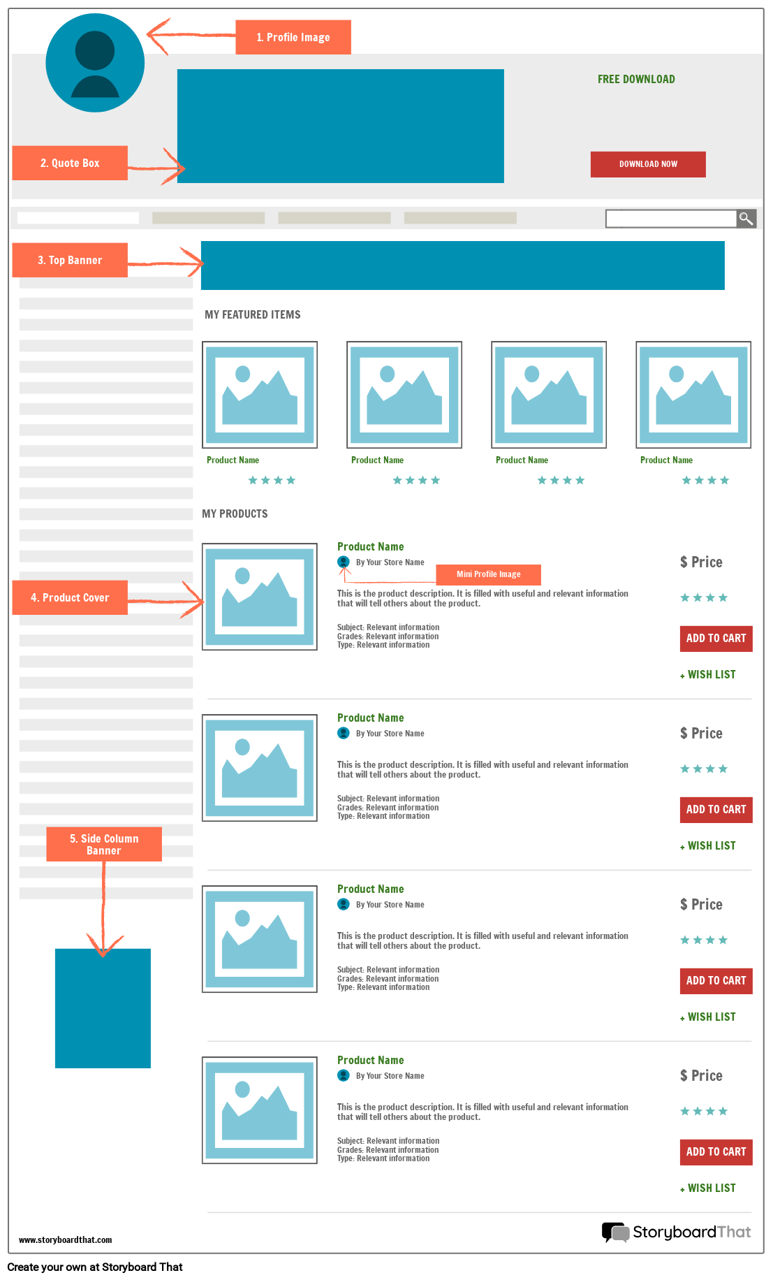 TpT Store Wireframe Storyboard by anna-warfield
