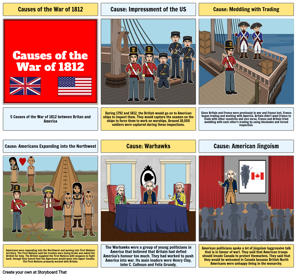 Causes of the War of 1812 (History) Storyboard
