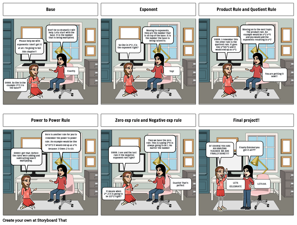 Exponent rules comic strip Storyboard by ba00d30b