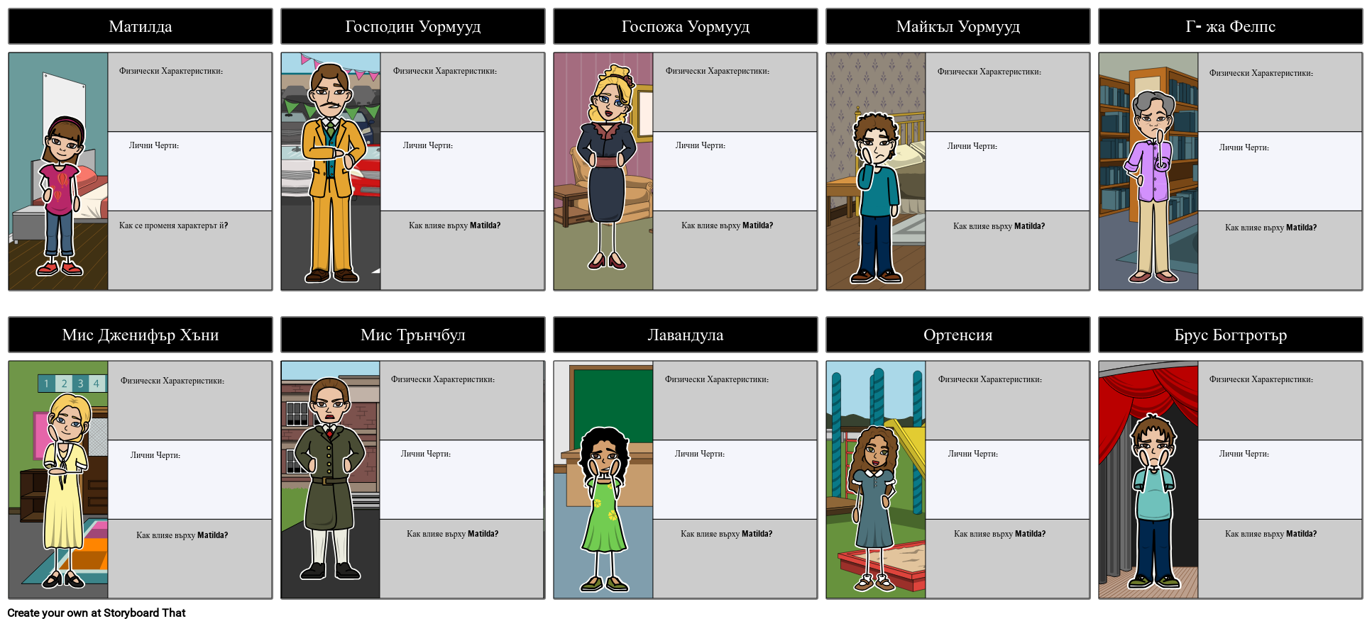 Матилда Характеристики القصة المصورة من قبل bg-examples