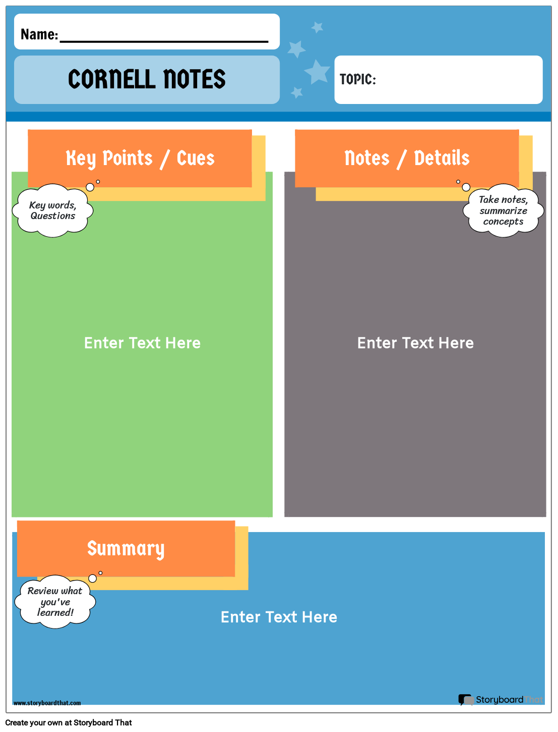 Cornell Notes Portrait Color 8 Storyboard por bg-examples