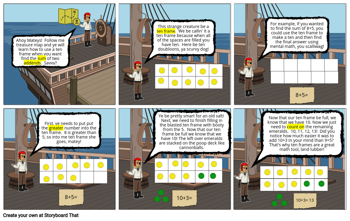 Making Tens the Pirate Way Storyboard by blimple