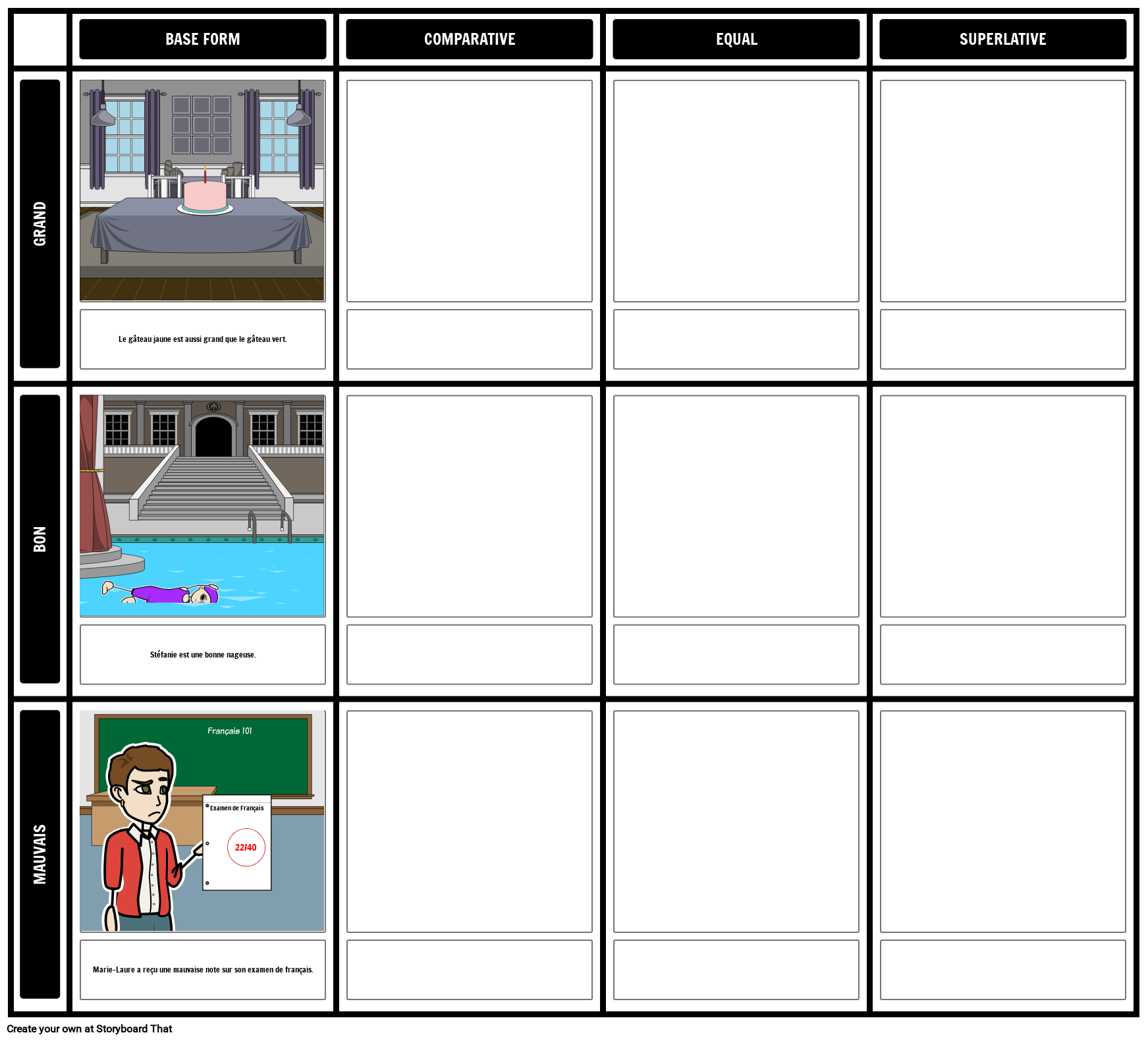French Adjectives Of Comparison Template 2 Storyboard