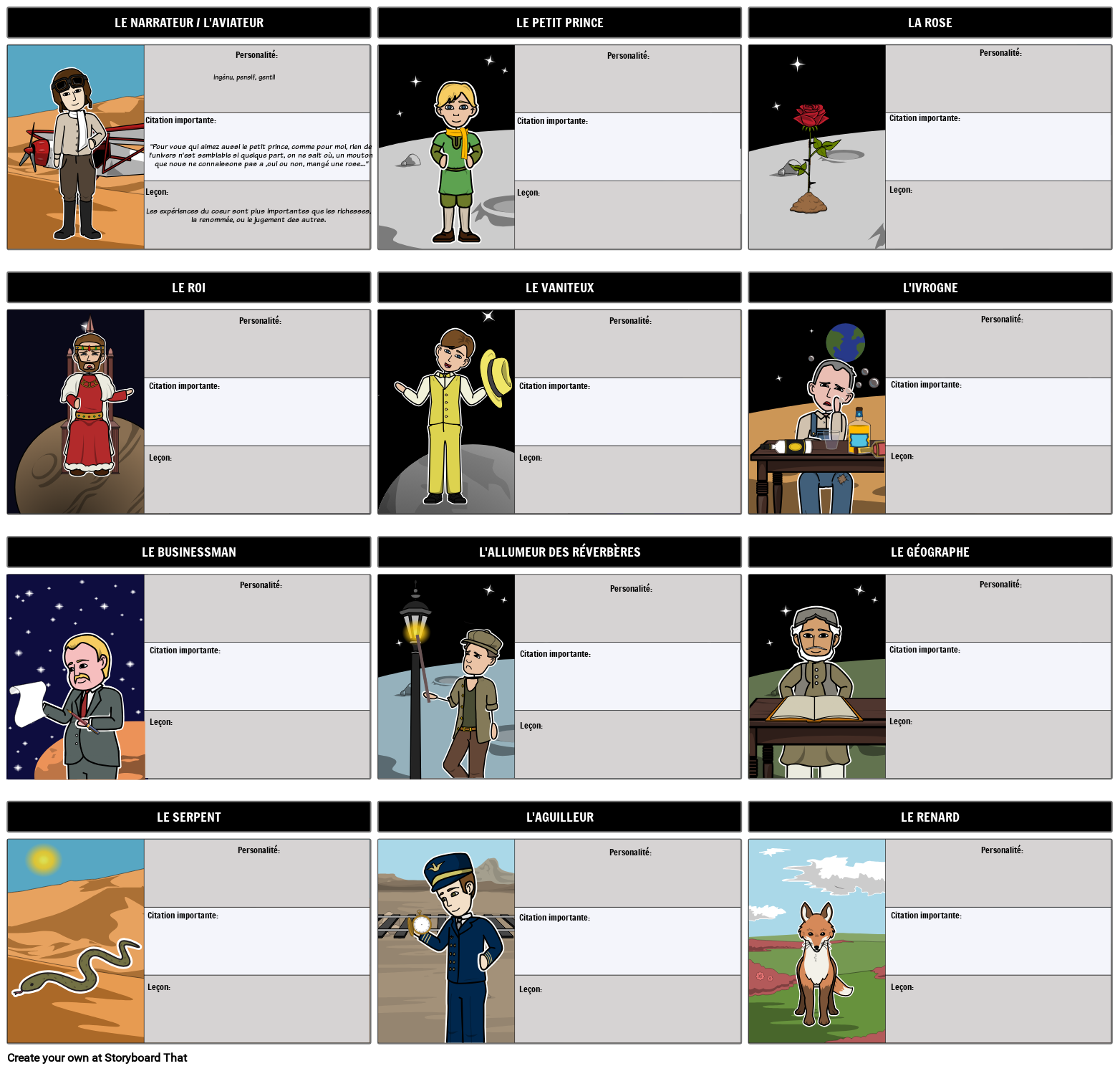Personnages Dans Le Petit Prince Storyboard By Bridget baudinet