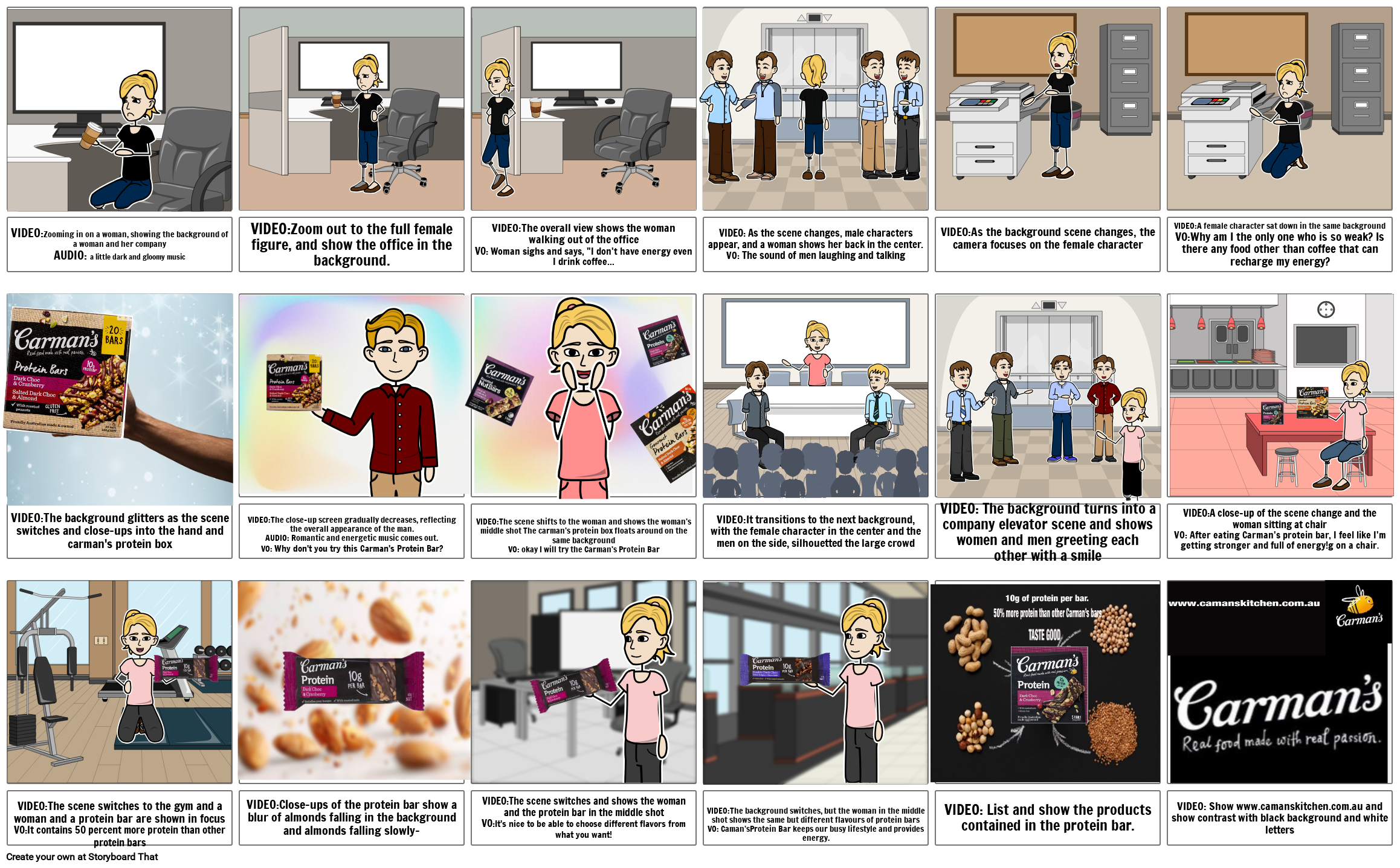 Carman’s Gourmet Protein Bars Storyboard by c01b7a15
