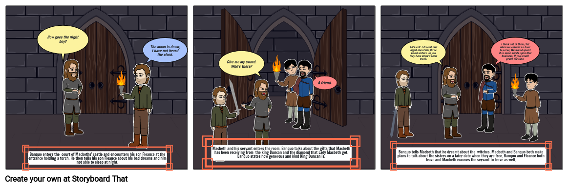 Macbeth Act 2 scenes 1 and 2 Storyboard by c0fa378e