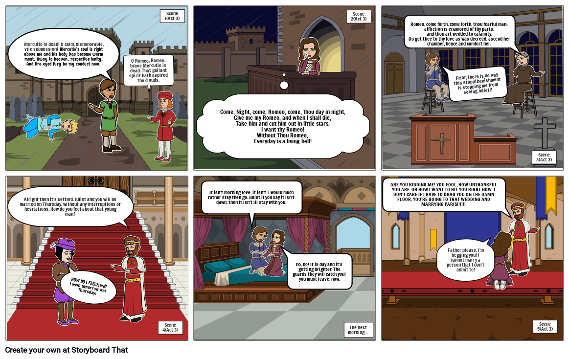 Romeo and Juliet Act 3 Scene 2 Storyboard por chadon