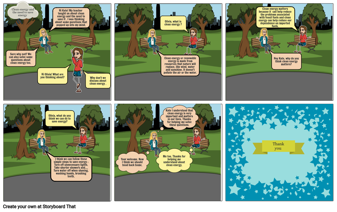 Clean energy and the need to save energy. Storyboard