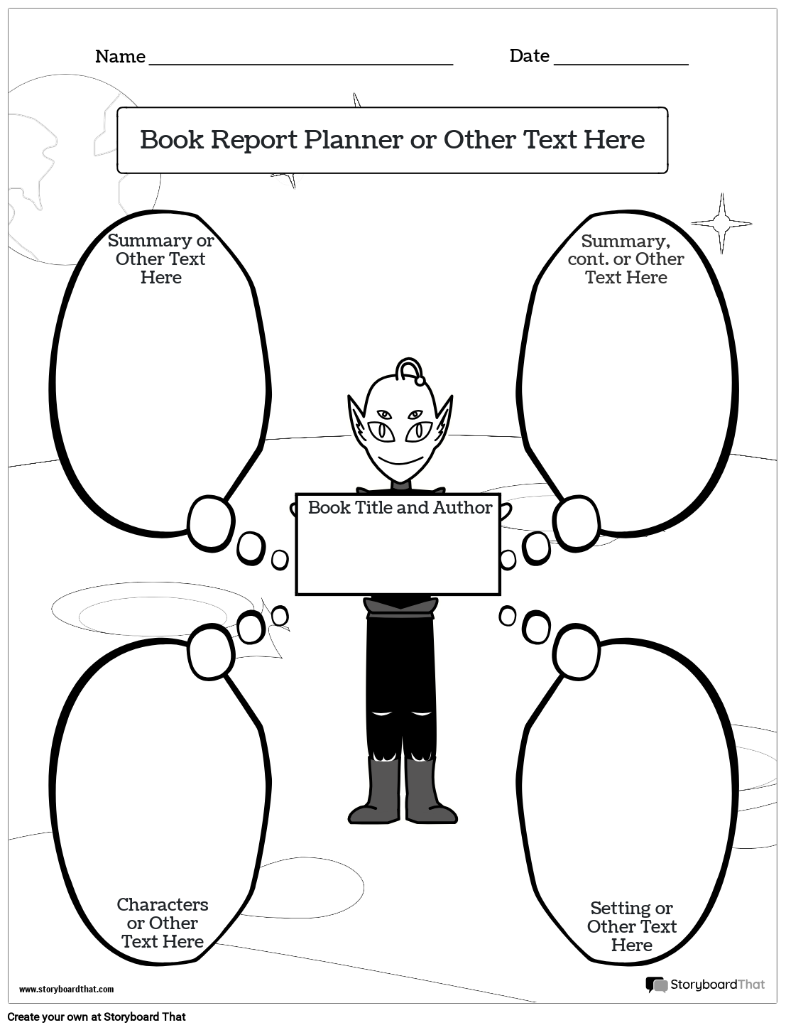 Book Report Planner Portrait BW 3 Storyboard von cs-examples