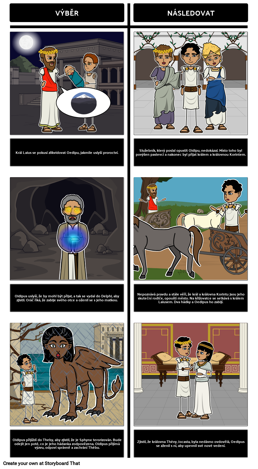 Osud Oidipus T-schéma - Výběry a Důsledky Storyboard