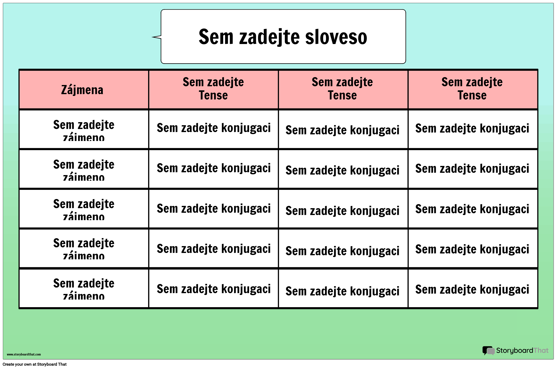 Plakát Sloveso Konjugačního Diagramu Storyboard