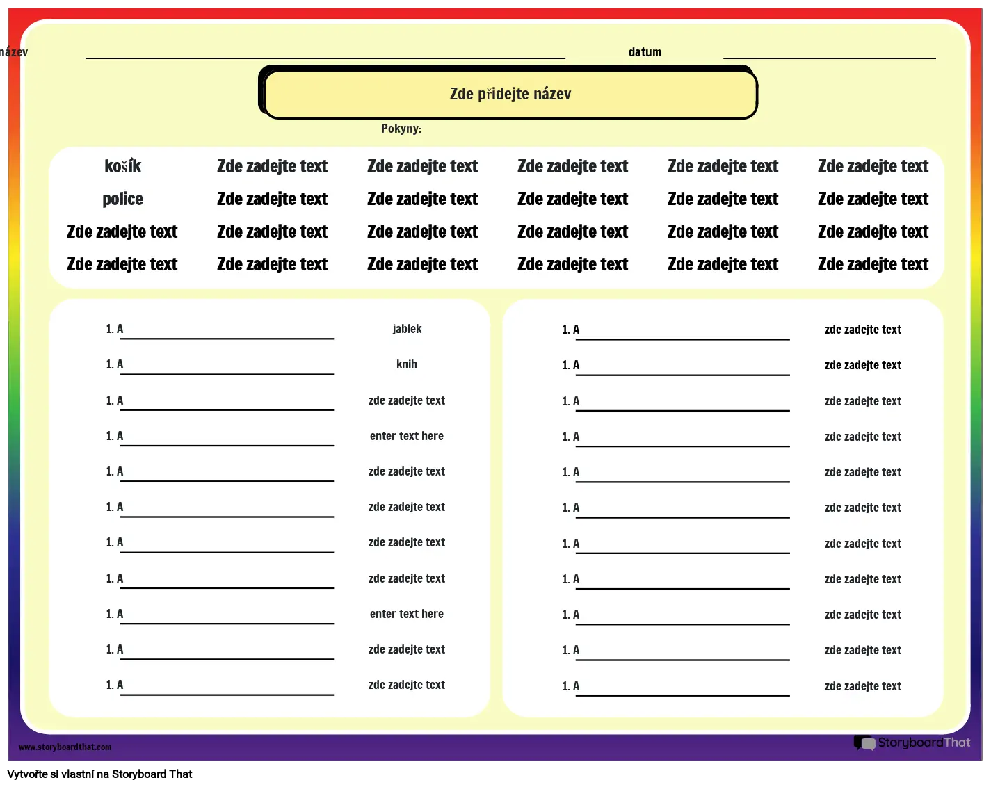 Pracovní List Kolektivních Podstatných Jmen Storyboard