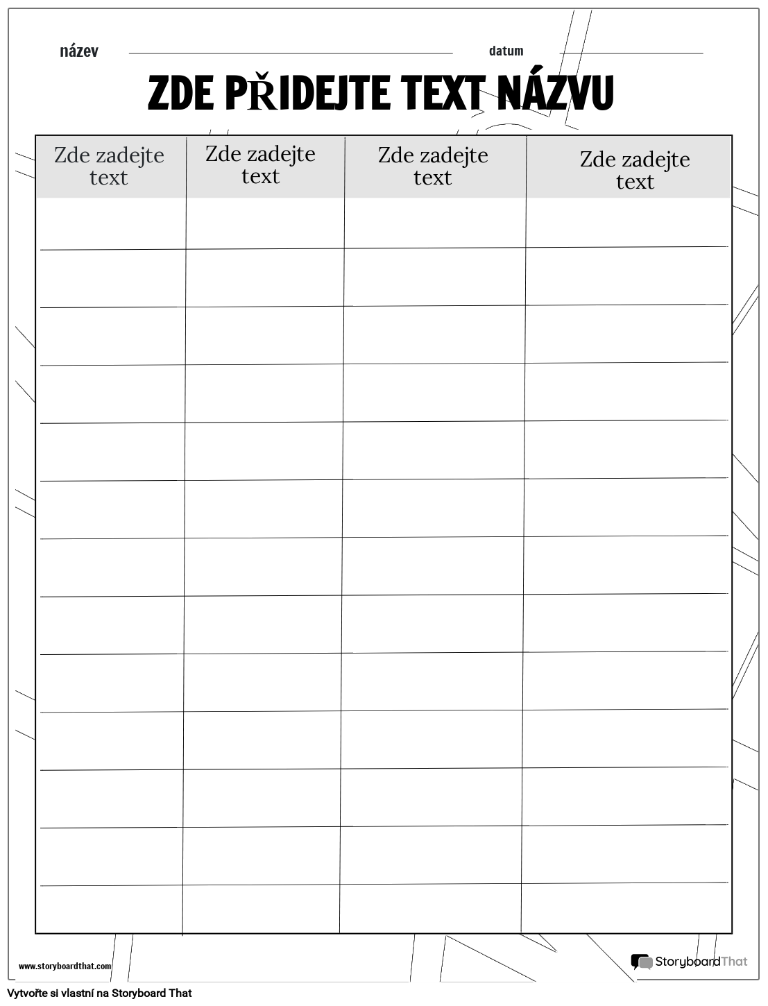 Pracovní list tabulky Storyboard o cs-examples