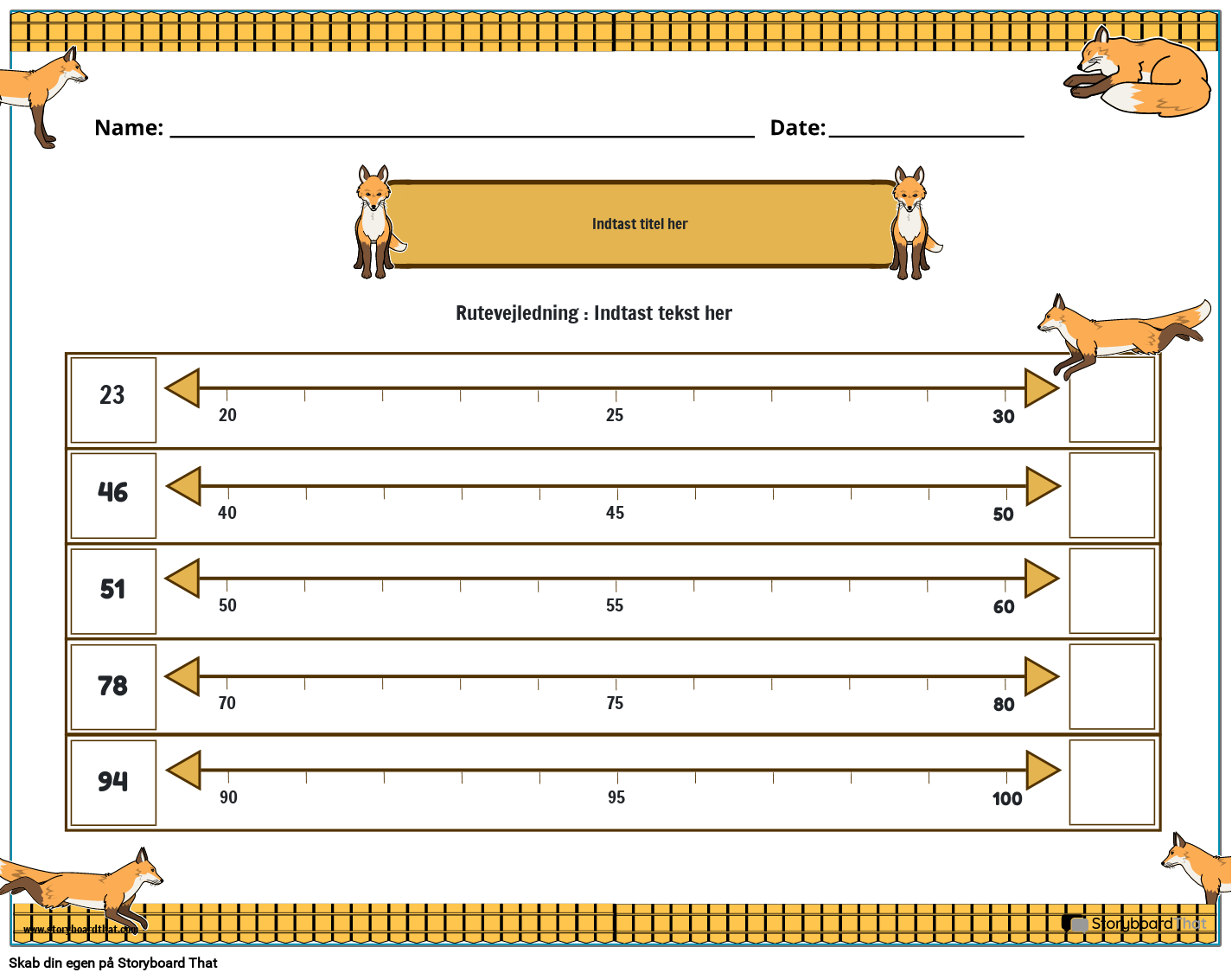 Arbejdsark med afrunding af tal med ræv Storyboard Arbejdsark med afrunding af tal med ræv Storyboard