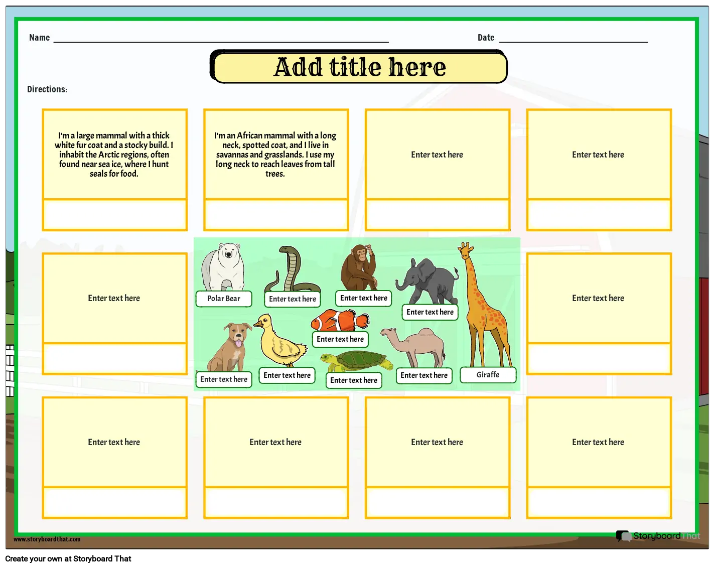 Arbejdsark til Beskrivelse af dyr Storyboard af da-examples Arbejdsark til Beskrivelse af dyr Storyboard af da-examples