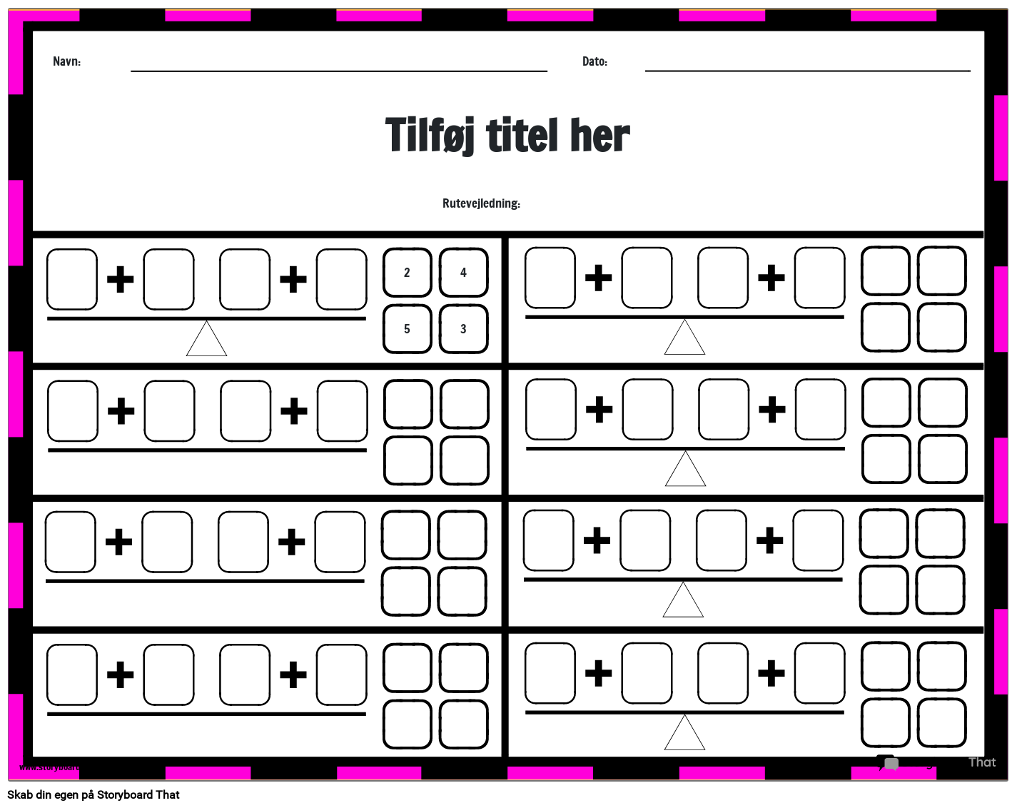 Balancering af Skalaen - Regneark til Matematikspil Balancering af Skalaen - Regneark til Matematikspil