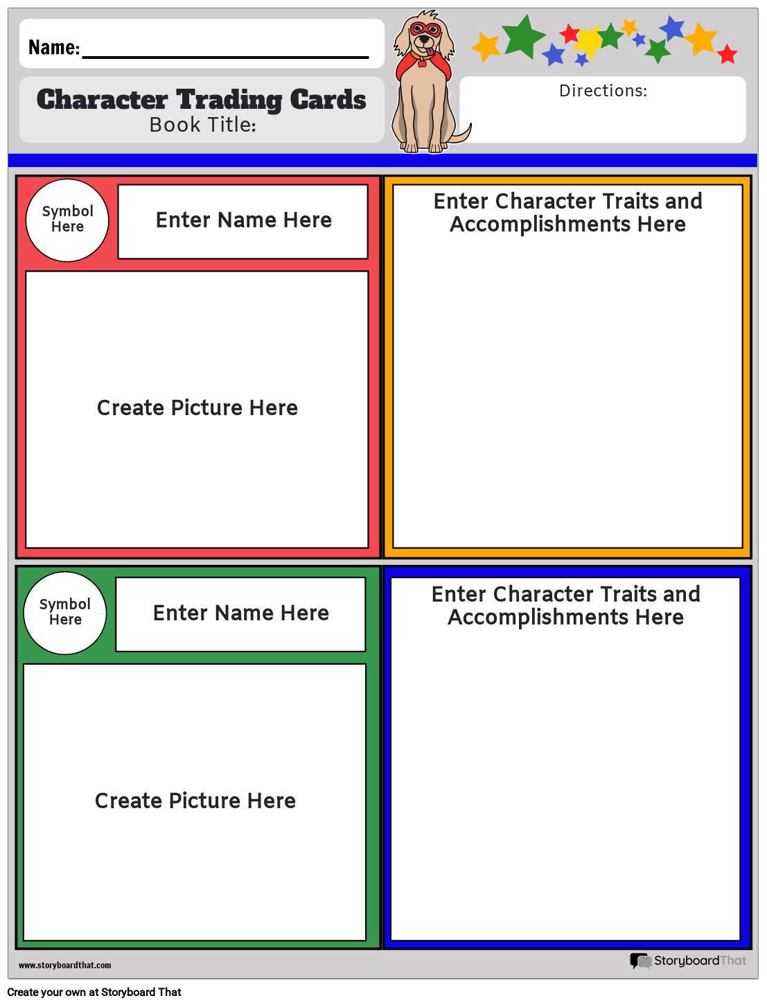 Character Trading Cards Halv Side Farve Storyboard