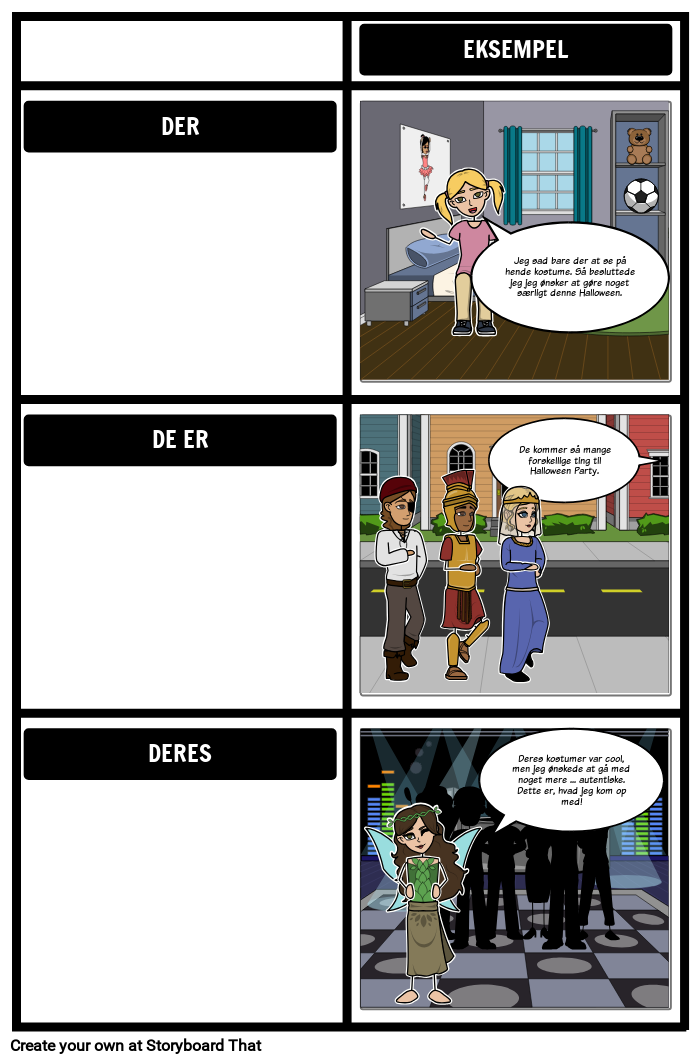 Der, De er, Deres - Homophones Storyboard by da-examples