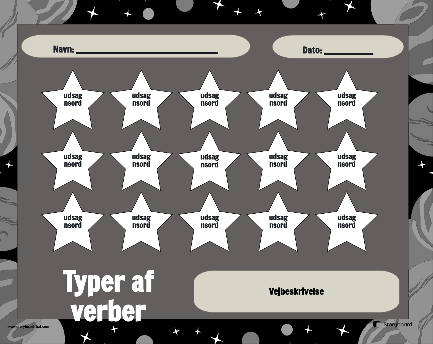Farv Stars Verb Tense Printable Sort og Hvid Storyboard