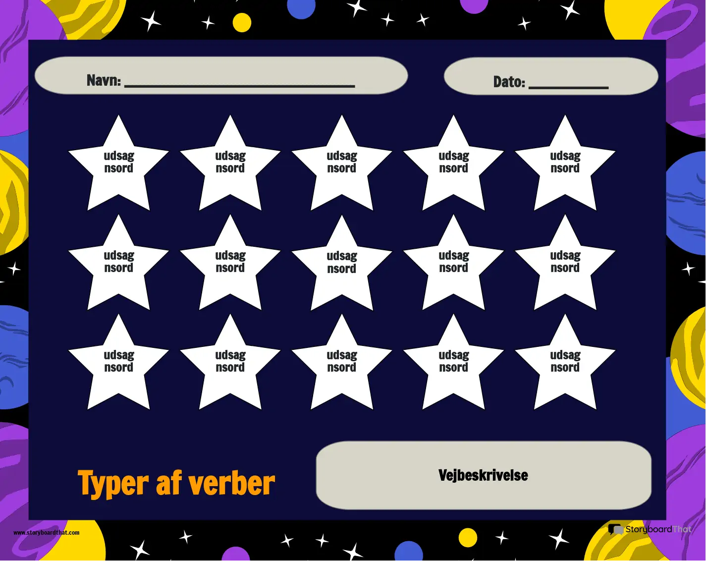 Farv Stars Verb Tense Printable Storyboard af da-examples