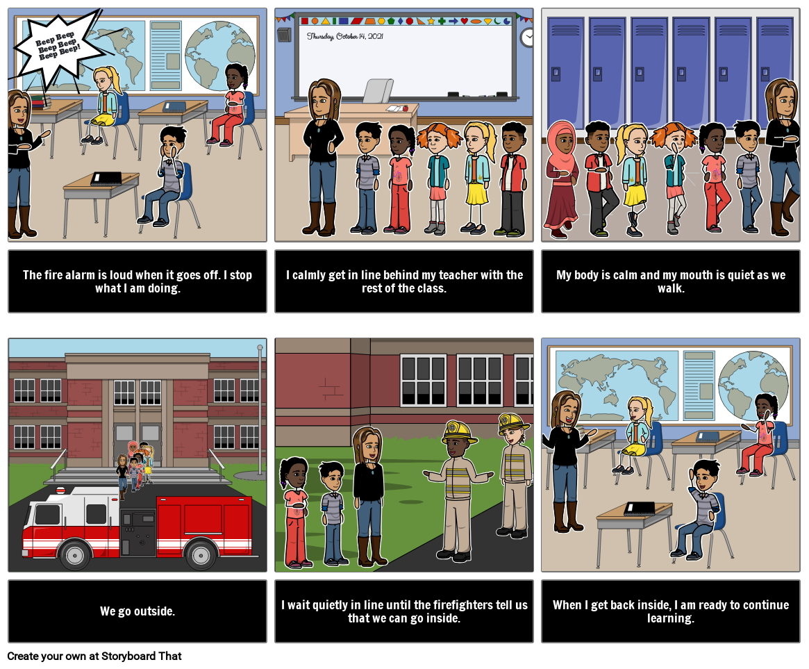 Fire Drill Social Story Storyboard ידי da-examples