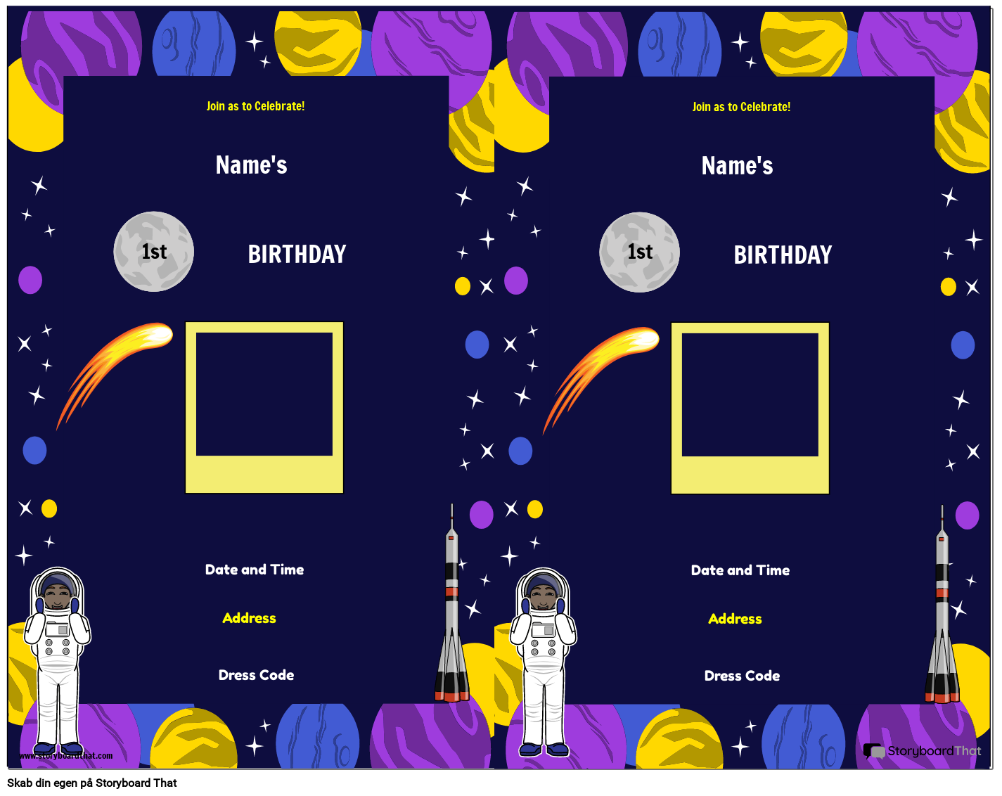Fødselsdag Invitation Outer Space Tema Storyboard
