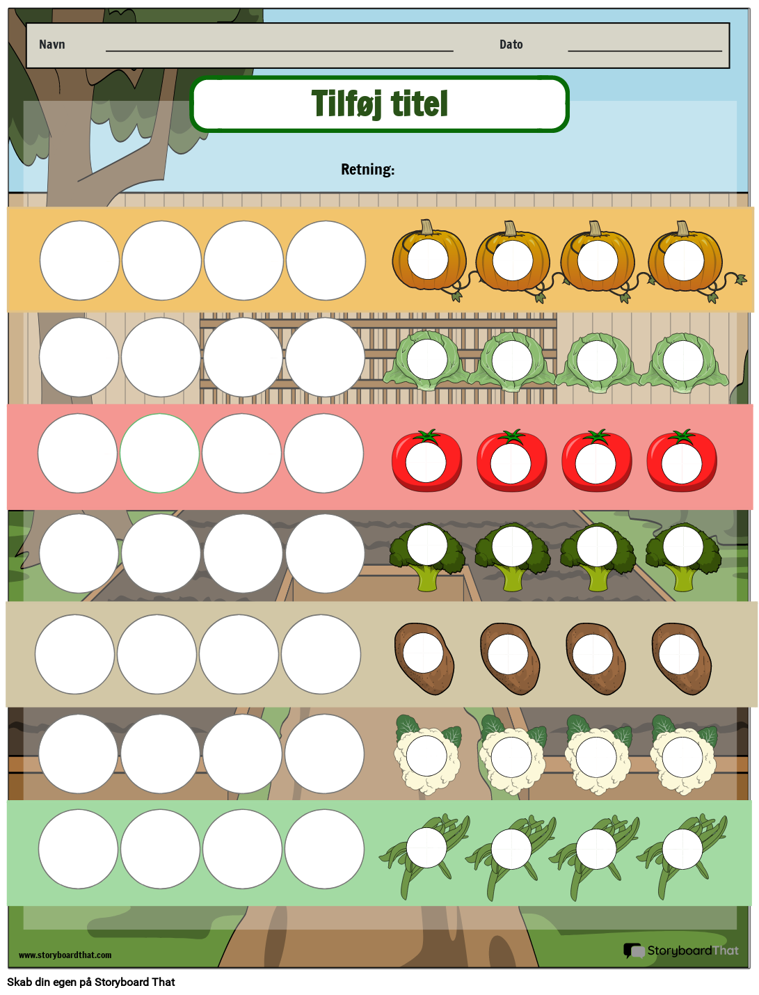GRØNTSAGER TEMA - BESTILLINGSNUMRE WORSHEET Storyboard