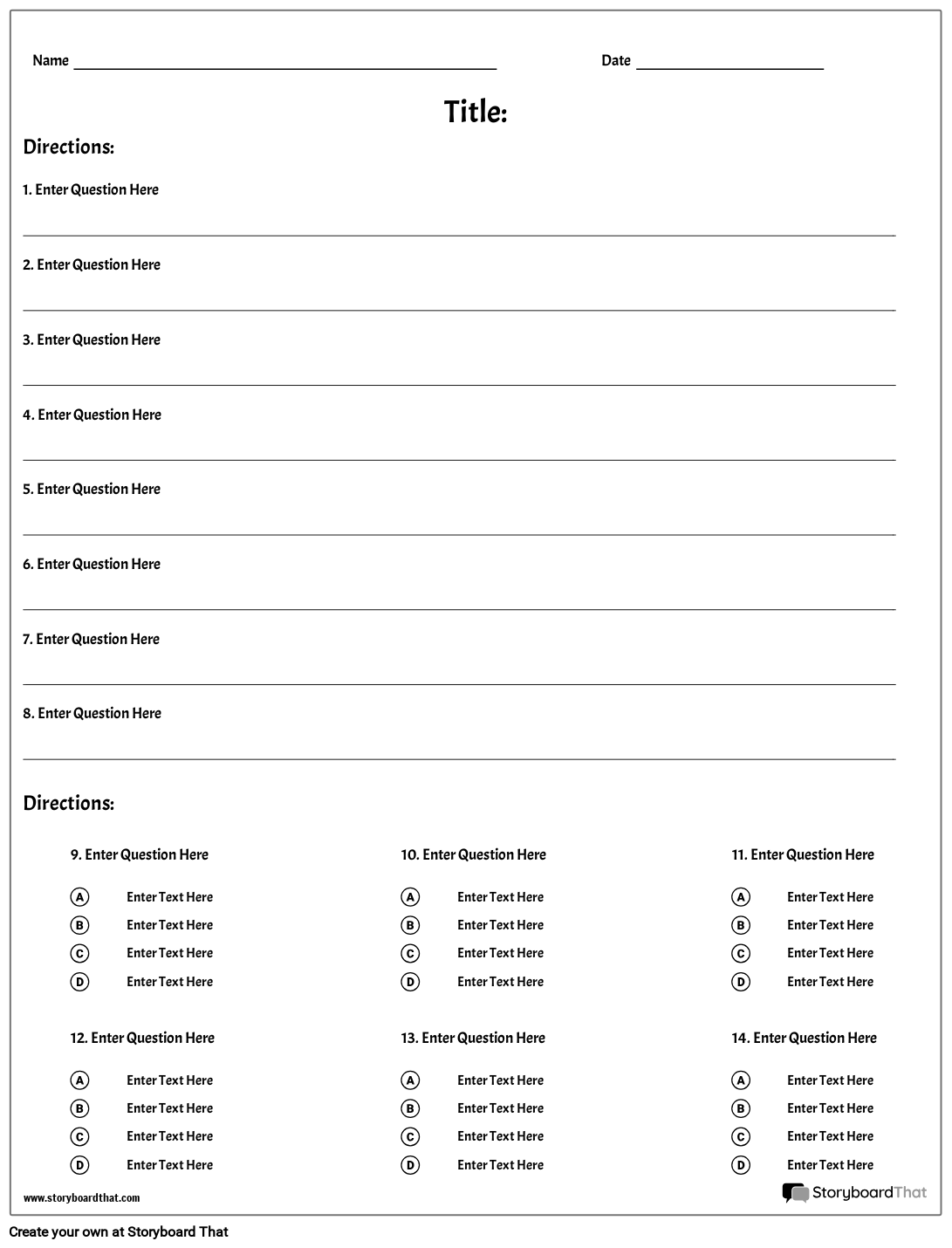 Kort Svar Og Multiple Choice Storyboard Af Da examples