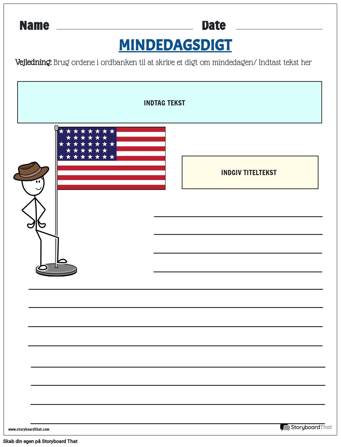 Mindedag digt arbejdsark Storyboard por da-examples