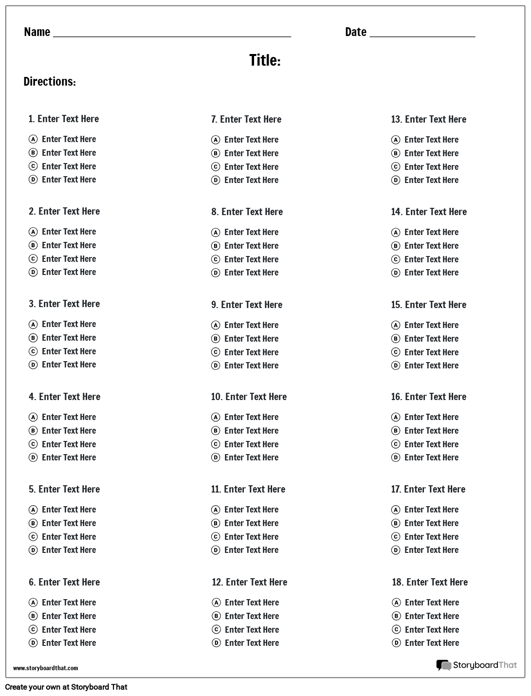 Multiple Choice Test Template Multiple Choice Test Maker StoryboardThat